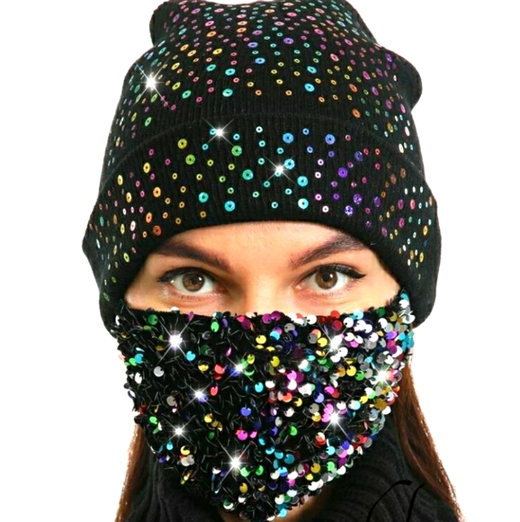 Accessories | Sequined Beanie And Face Mask Combo | Poshmark